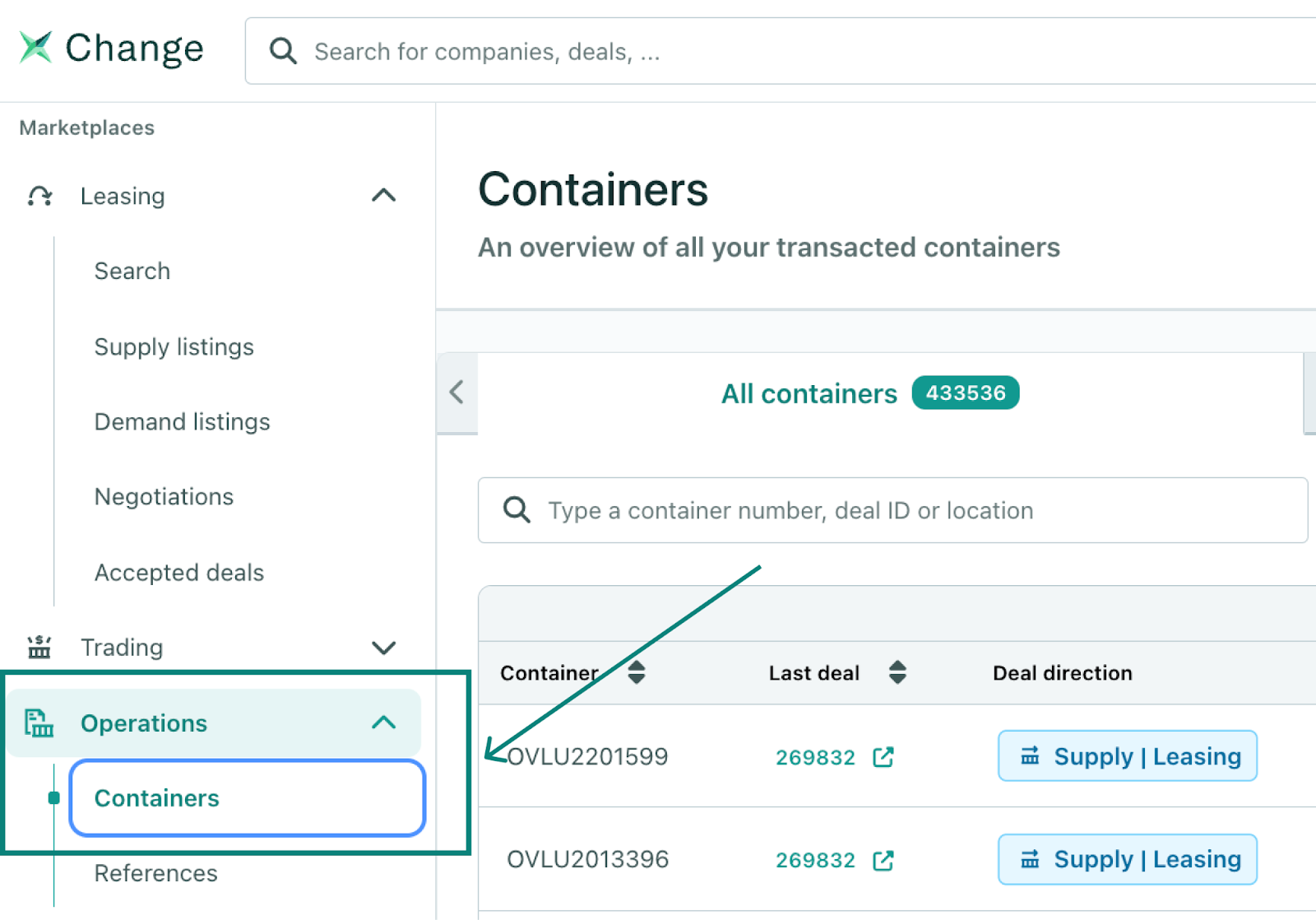 How can I find all the container numbers from a deal? – xChange Service
